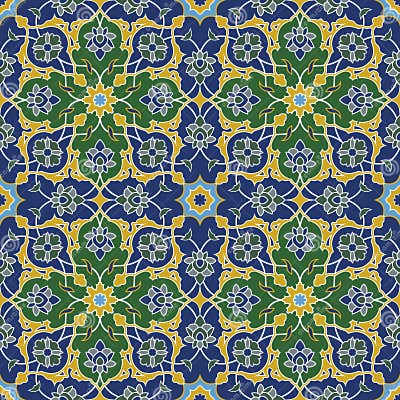 Arabesque Seamless Pattern in Blue and Green Stock Vector ...