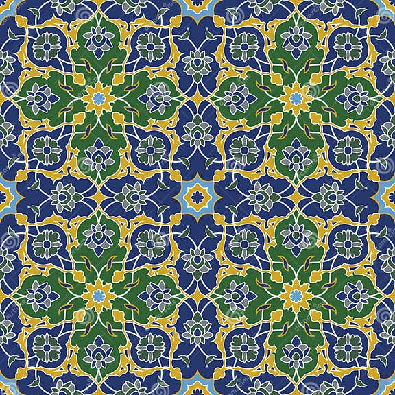 Arabesque Seamless Pattern in Blue and Green Stock Vector ...