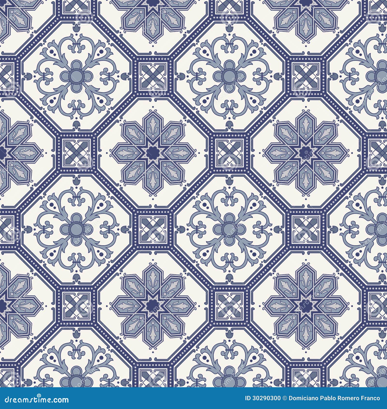 Arabesque Seamless Pattern in Blue and Grey Stock Vector - Illustration ...
