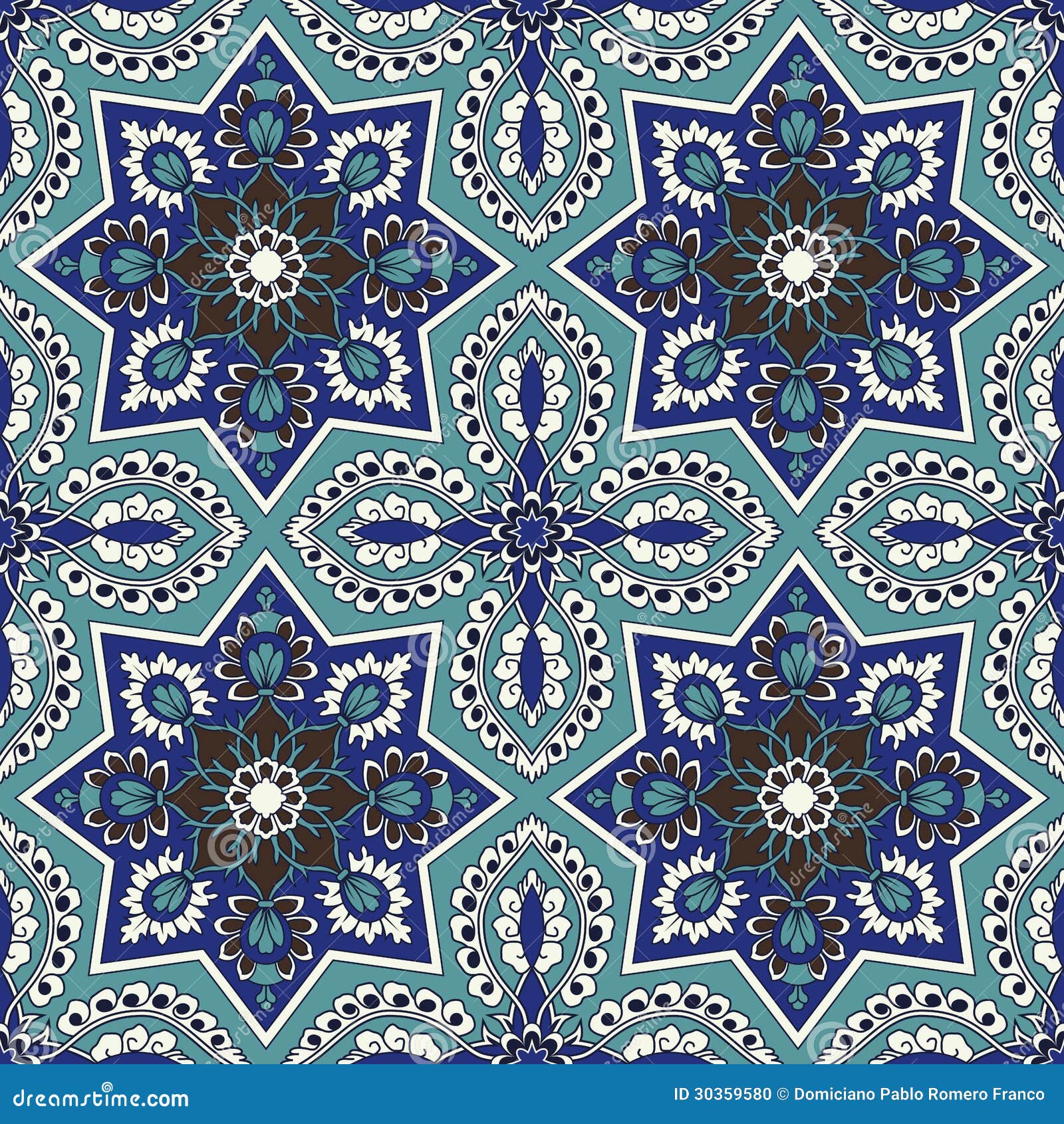 Arabesque Seamless Pattern in Blue and Turquoise Stock Vector ...