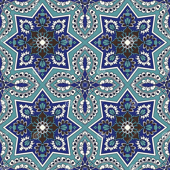 Arabesque Seamless Pattern in Blue and Turquoise Stock Vector ...