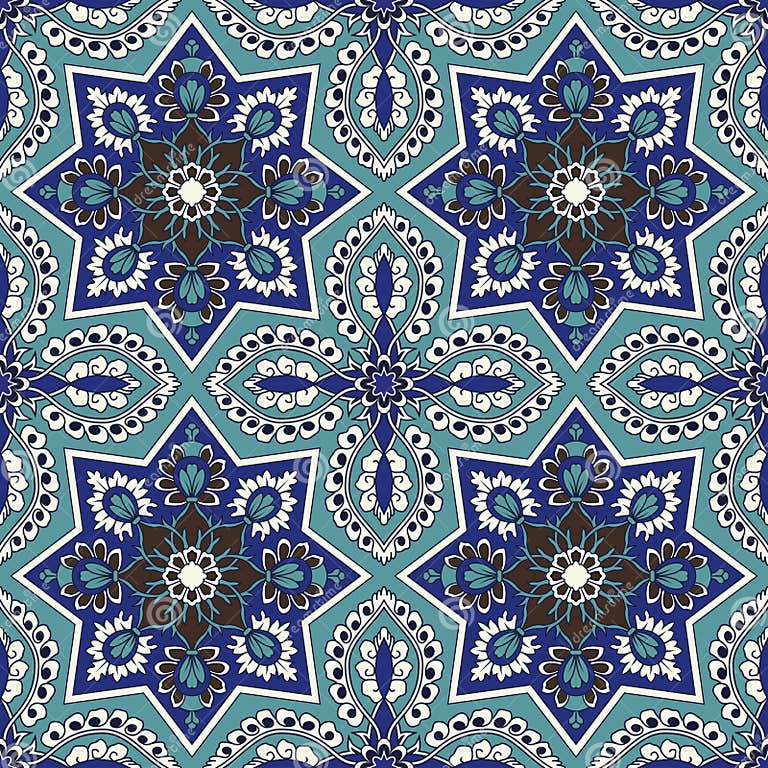 Arabesque Seamless Pattern in Blue and Turquoise Stock Vector ...