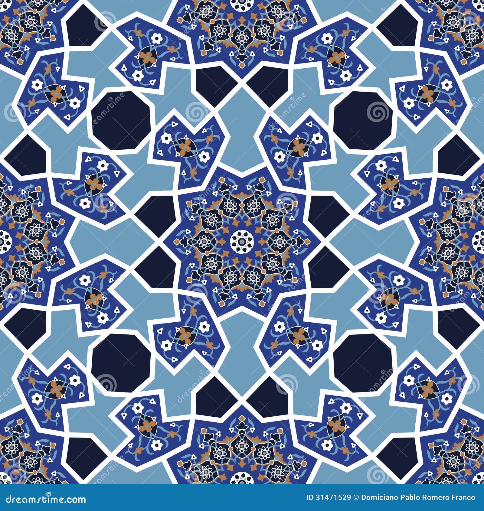 Arabesque Seamless Pattern in Blue and White Stock Vector ...