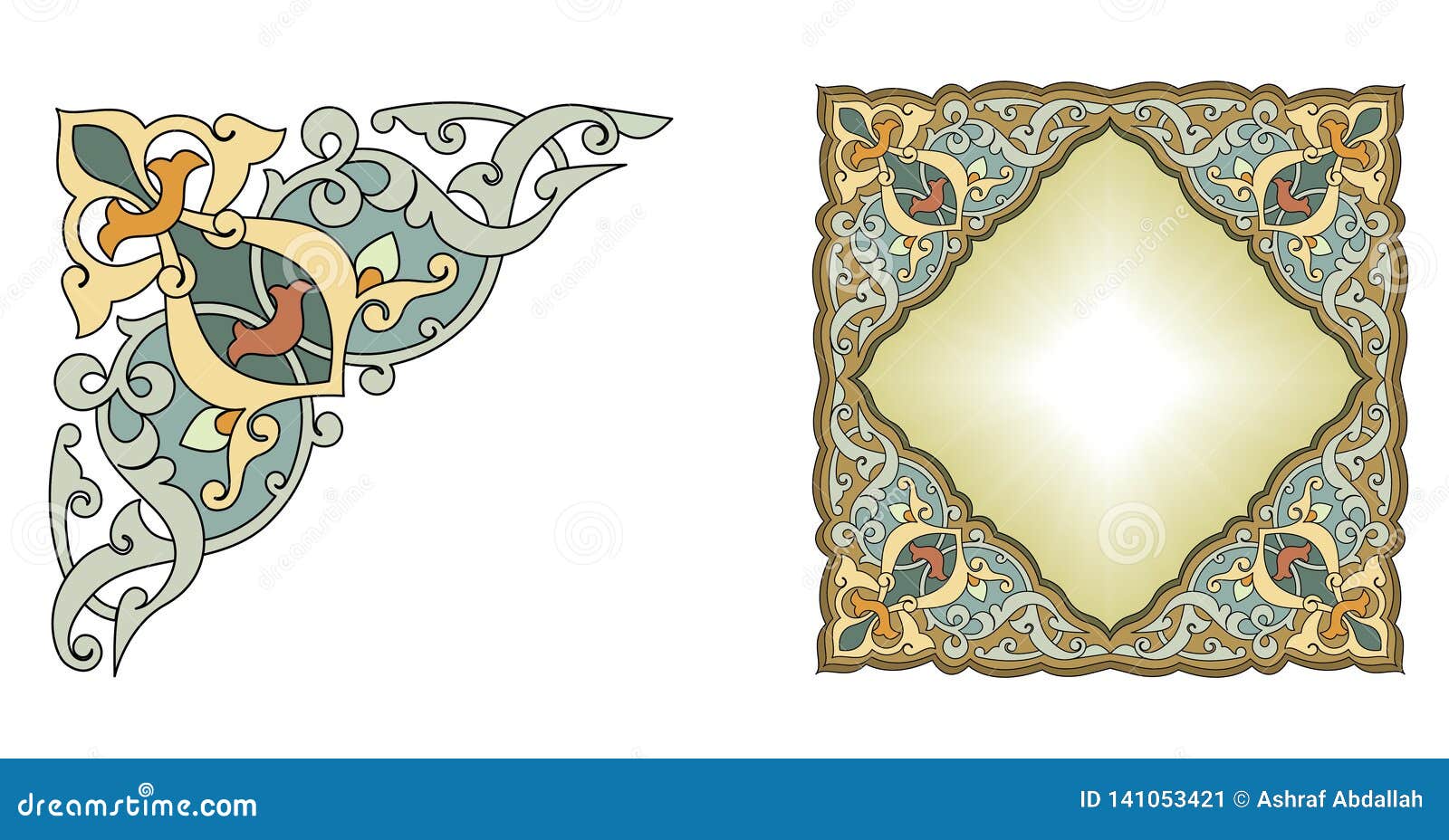 Arabesque Vector - Ornamental Eastern Design, Border Frame, Colored ...