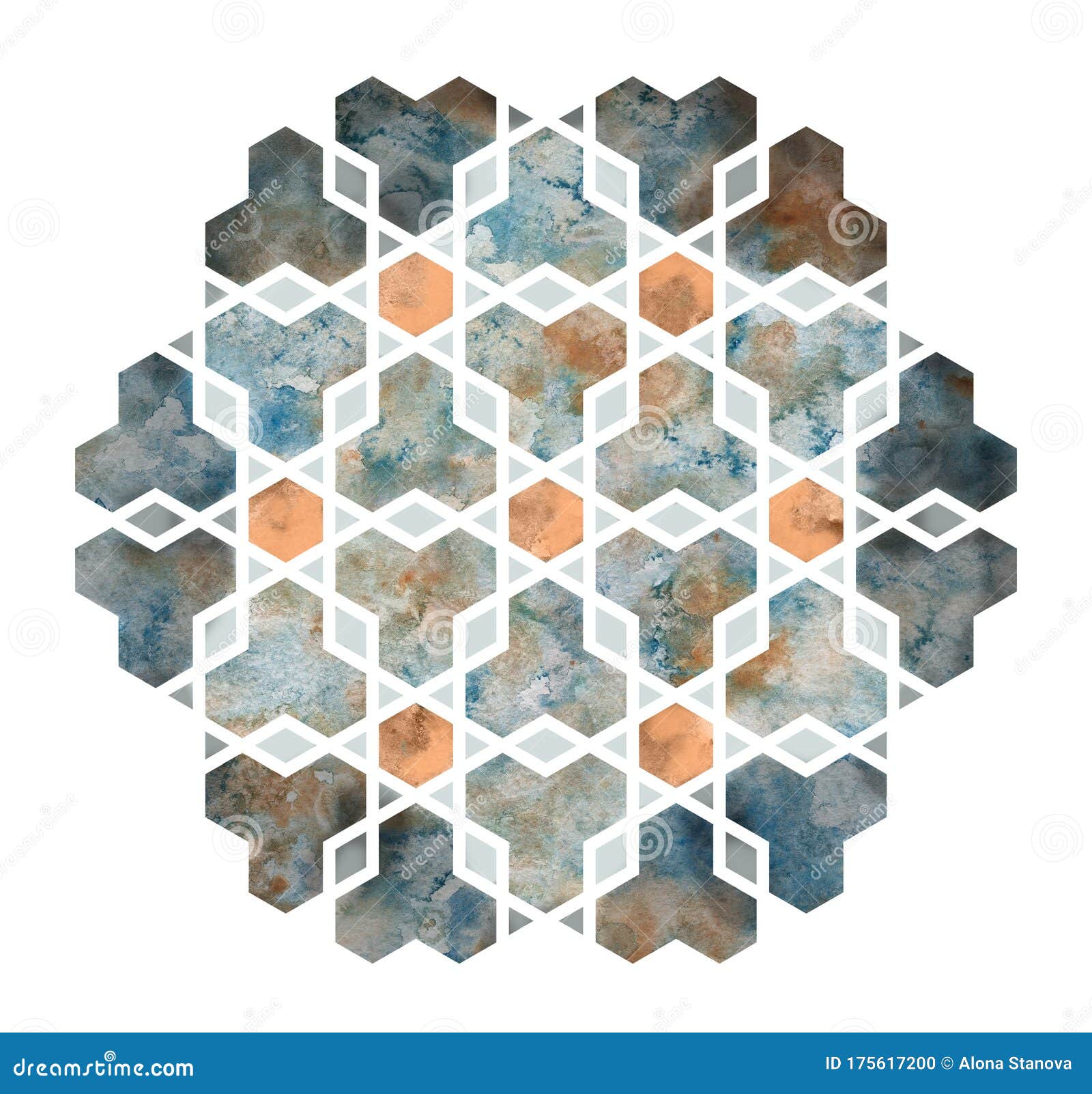 Arabesque Watercolour Tile Element. Stock Vector - Illustration of ...