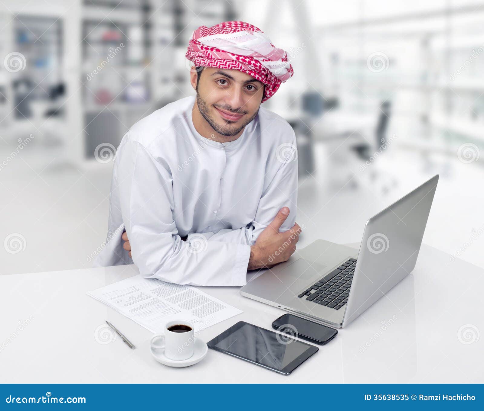 Arabian Business Man Having Coffee in His Office Stock Image - Image of ...