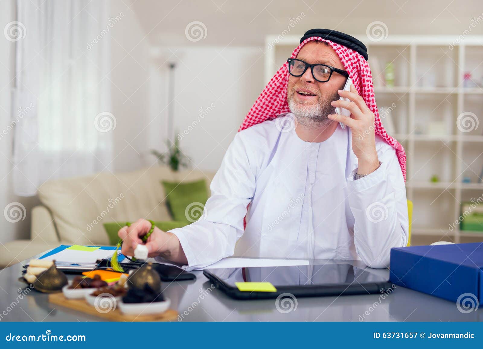 Arabian Business Man in His Home Office Stock Image - Image of eastern ...