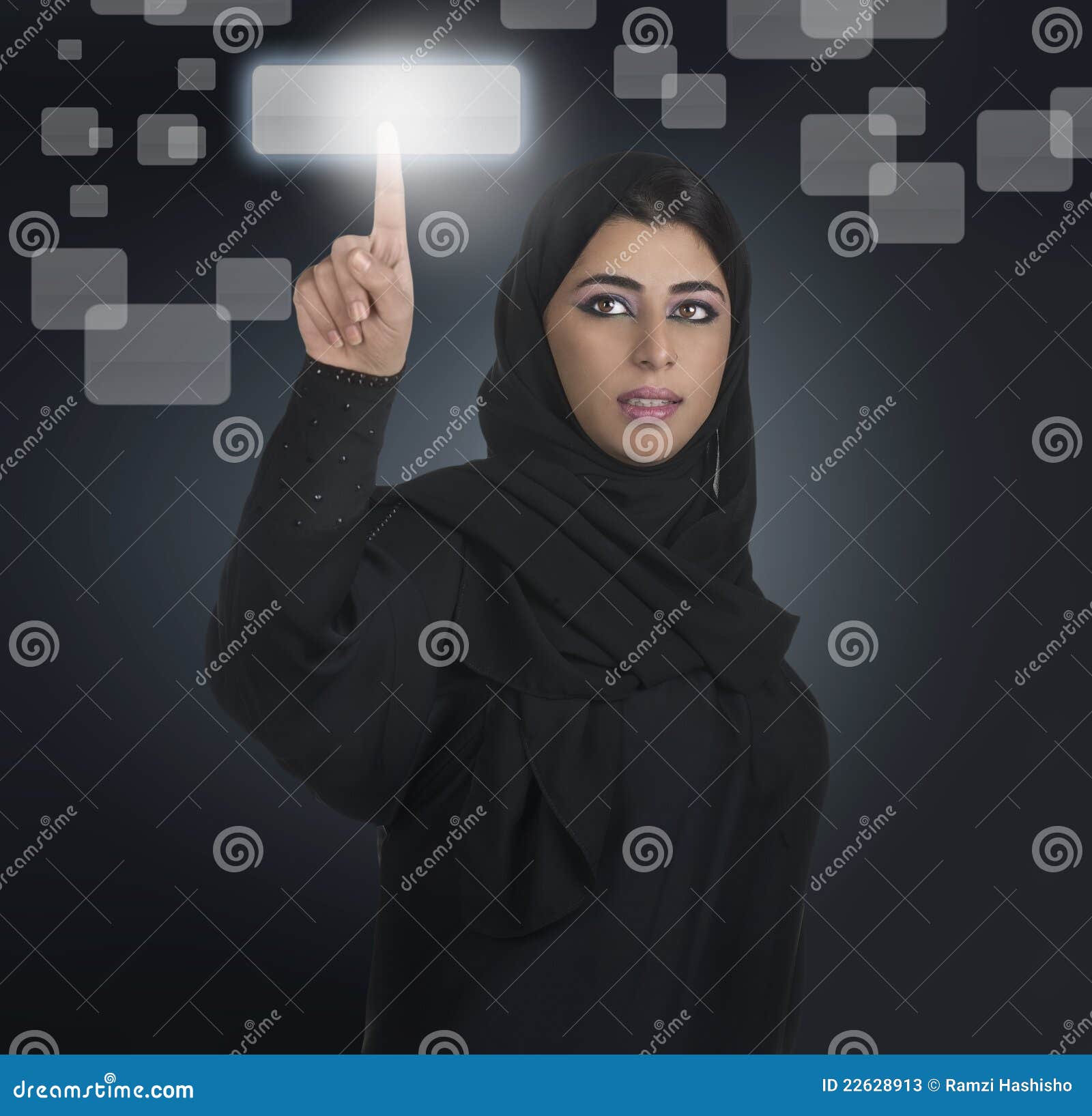 Arabian Business Woman Pressing a Touchscreen Stock Image - Image of ...