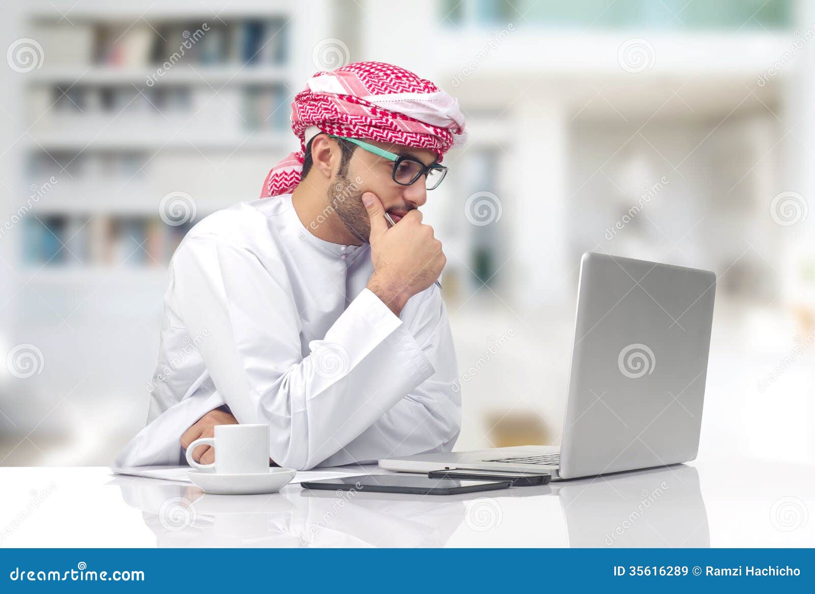 Arabian Businessman Working in Office Stock Image - Image of arabian ...