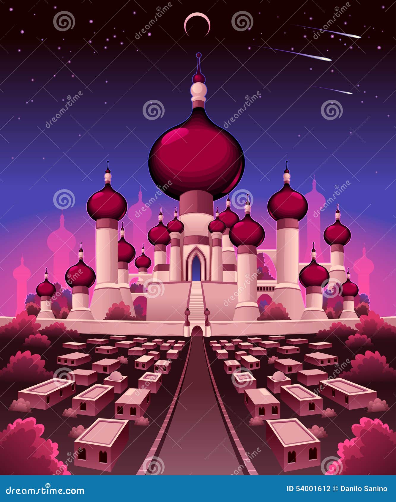 Arabian Castle In The Night Vector Illustration | CartoonDealer.com ...