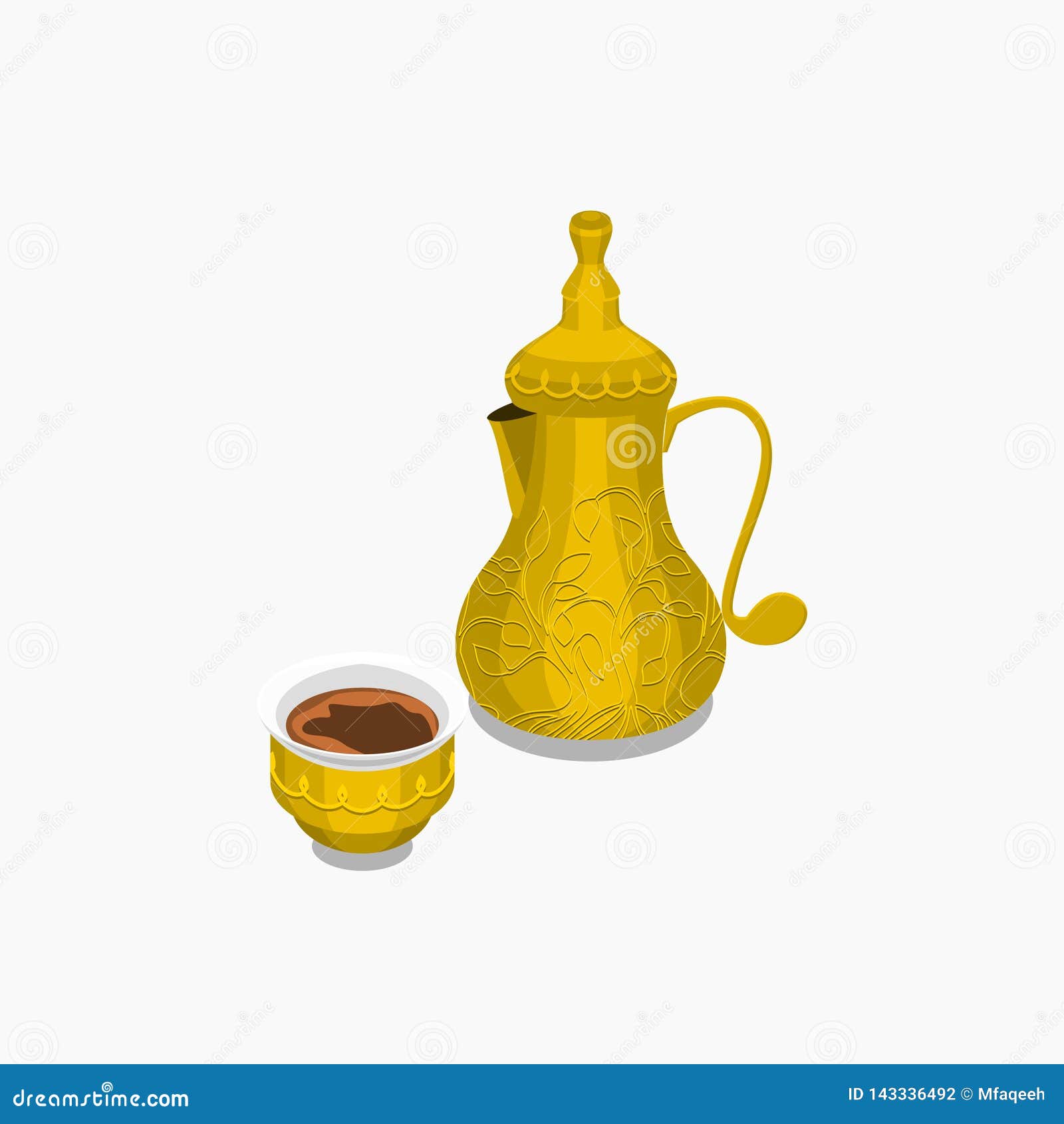 Bulbous Arab Coffee Pot And Cup Vector Illustration Dark Background ...