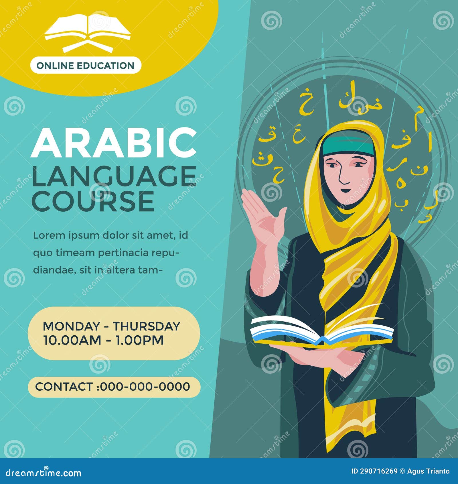 Online Arabic Language Course Webinar Poster Design Stock Illustration ...
