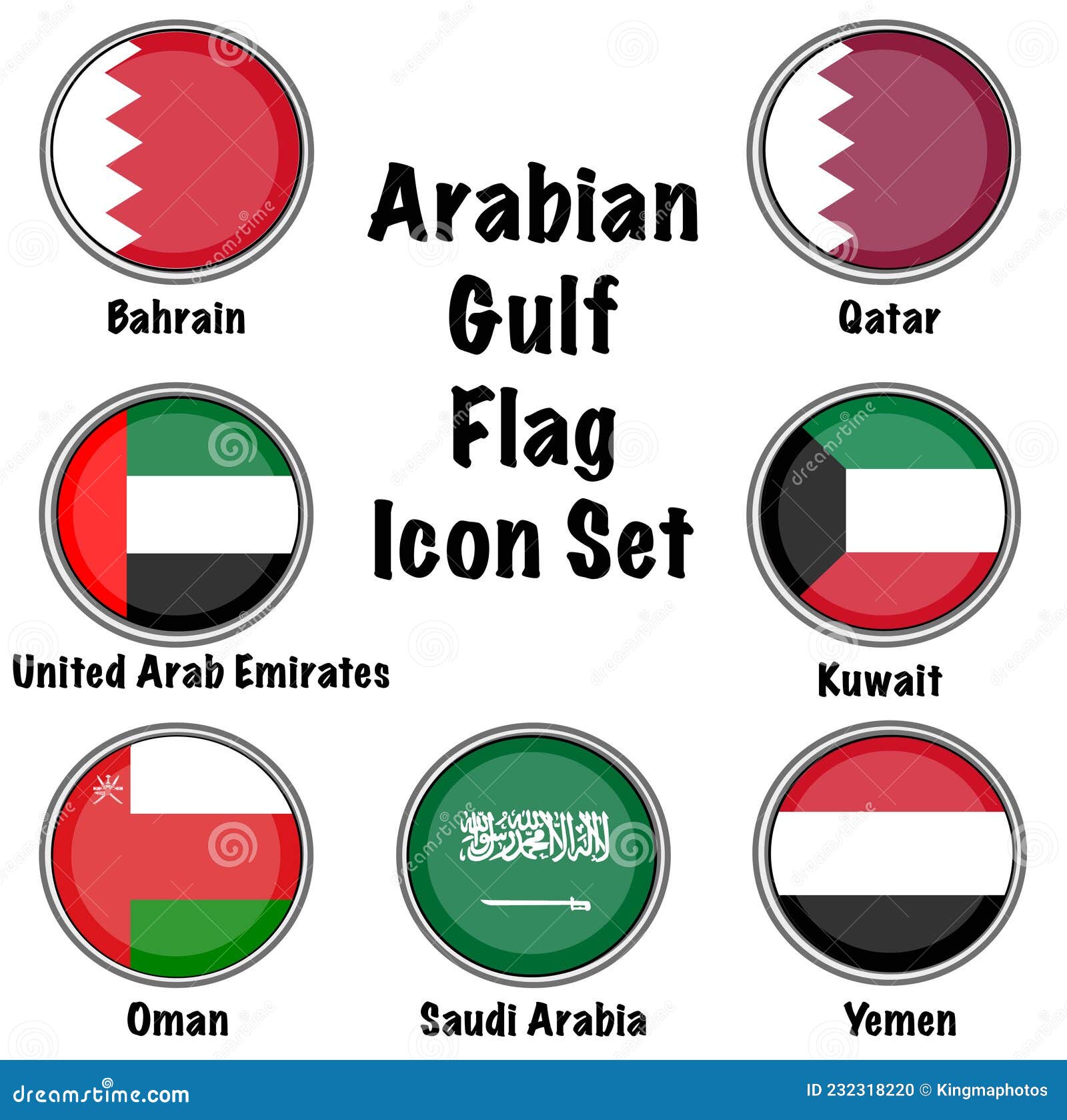 Arabian Gulf 3D Circle Icon Set Stock Vector - Illustration of nation ...