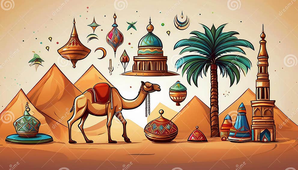 Arabian icons stock illustration. Illustration of culture - 355409938