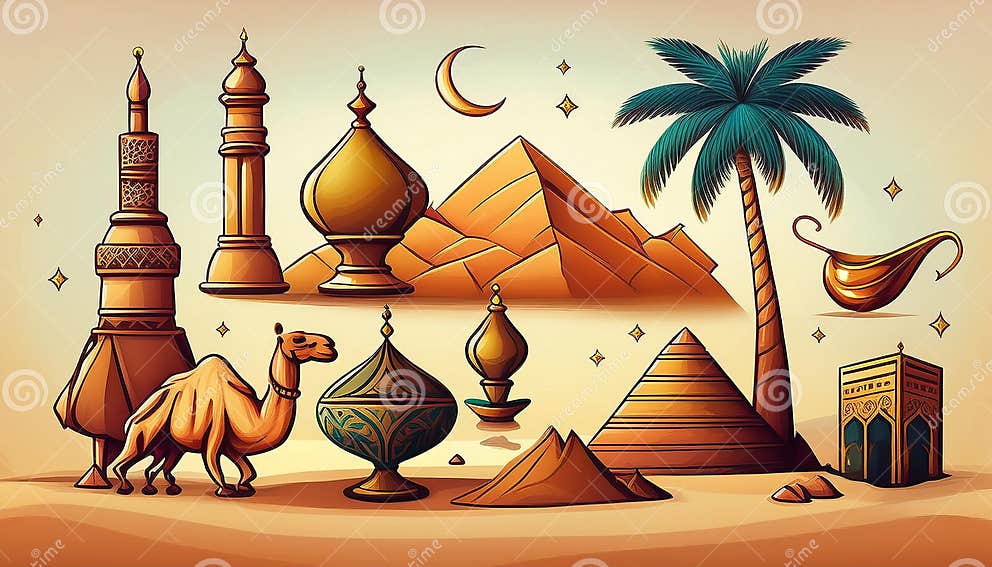 Arabian icons stock illustration. Illustration of arabic - 355410420