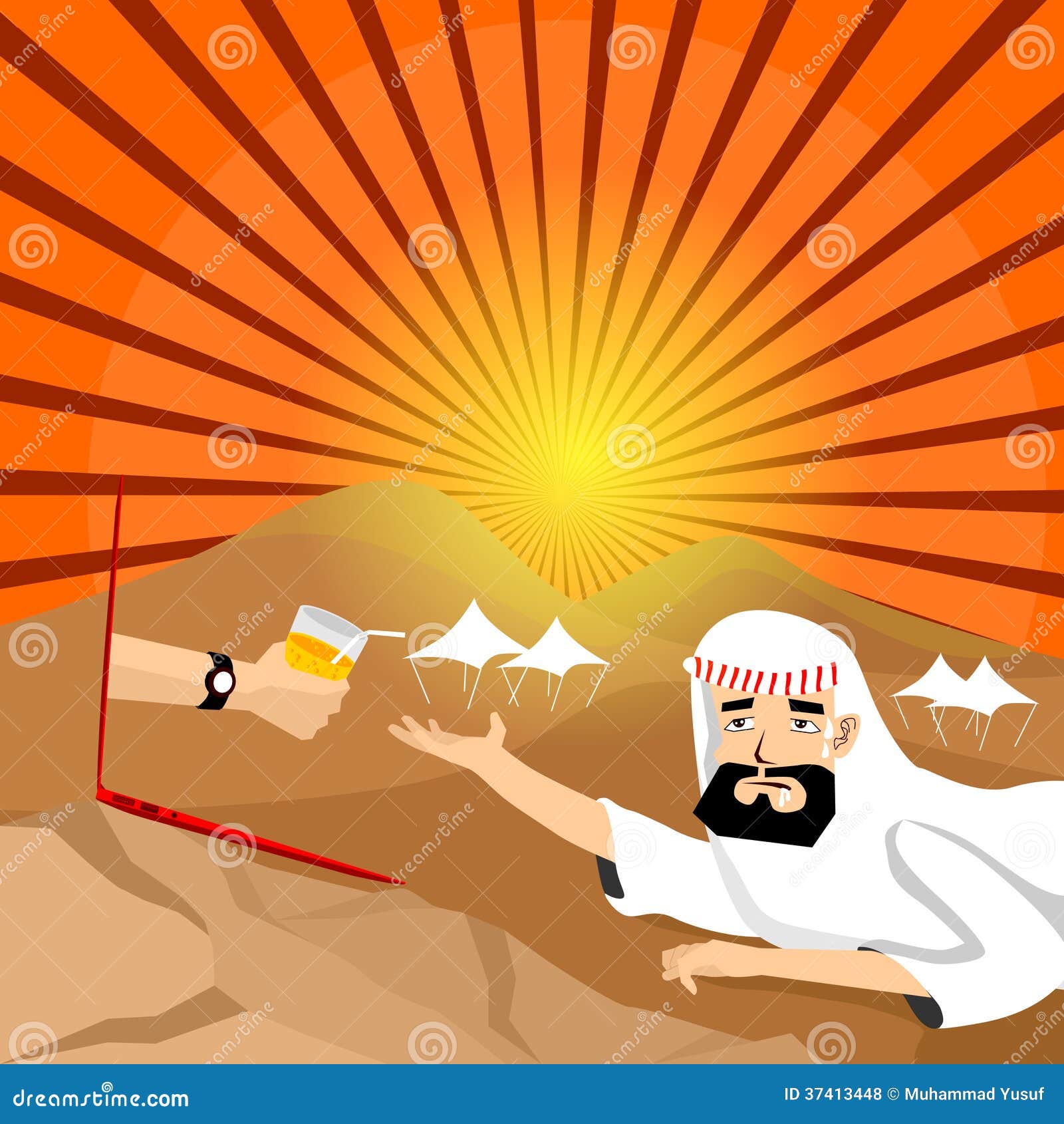 Arabian Man get Thirsty stock illustration. Illustration of mountain ...
