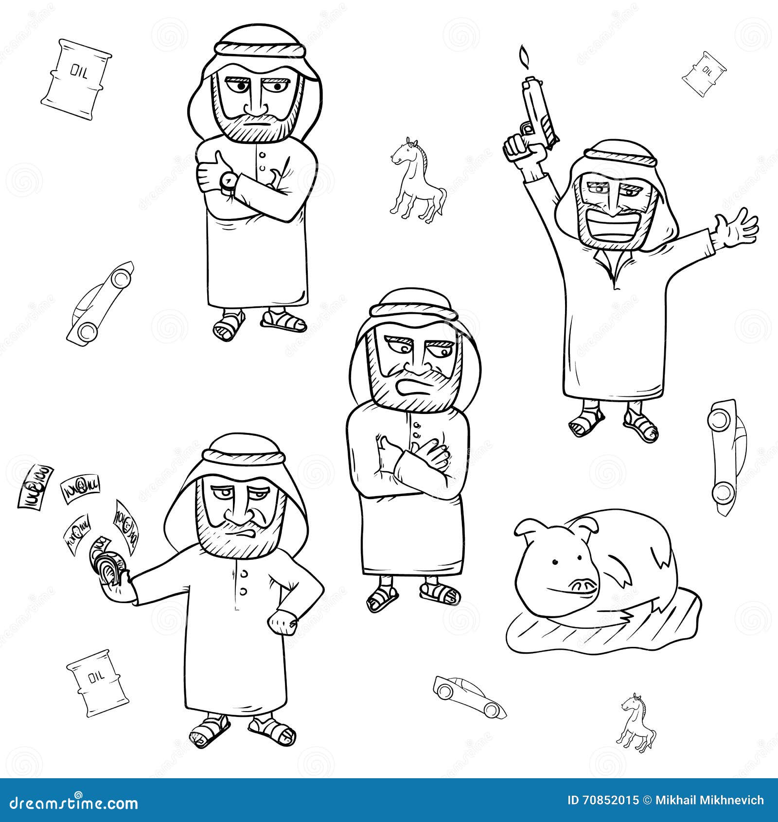 Arabian Man Hand Drawn Doodle Set Stock Vector - Illustration of ...