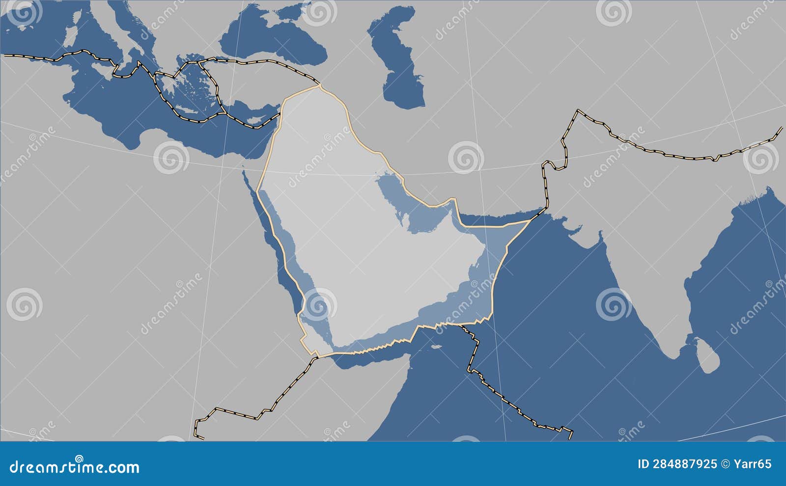 Arabian Plate - Boundaries. Contour Map Stock Illustration ...