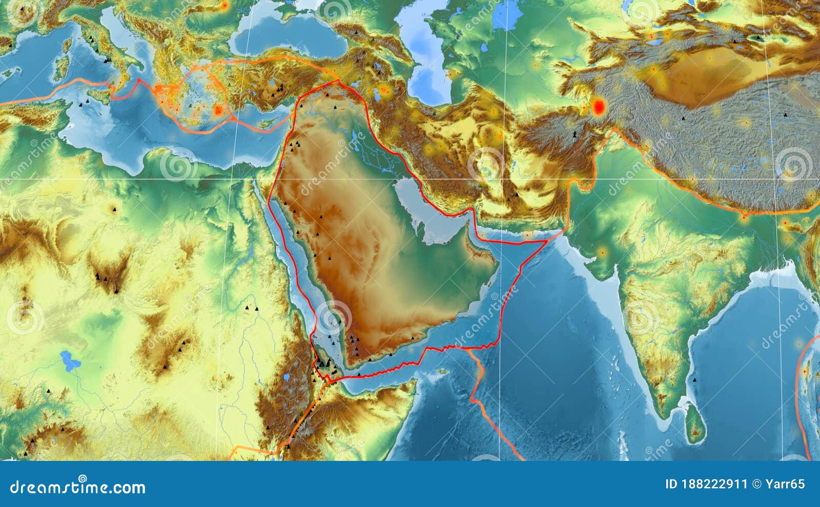 Arabian Plate Outlined, Kavrayskiy Projection - Relief Stock ...