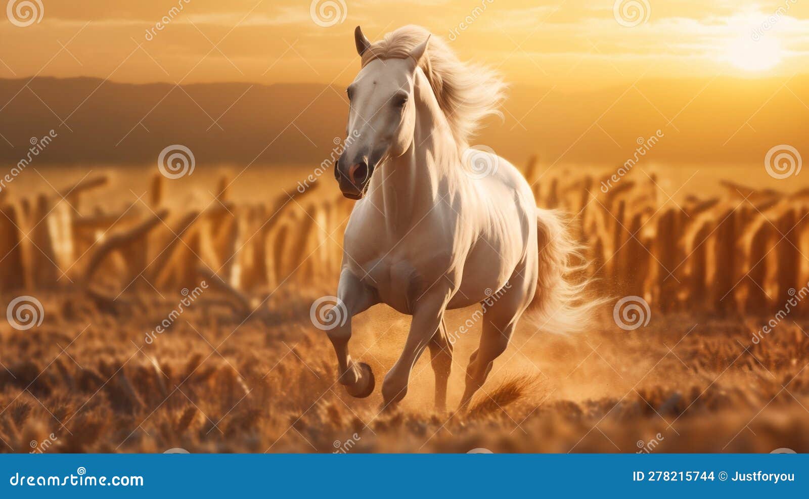 Arabian Stallion Galloping through a Sun-kissed Field. Generative Ai ...