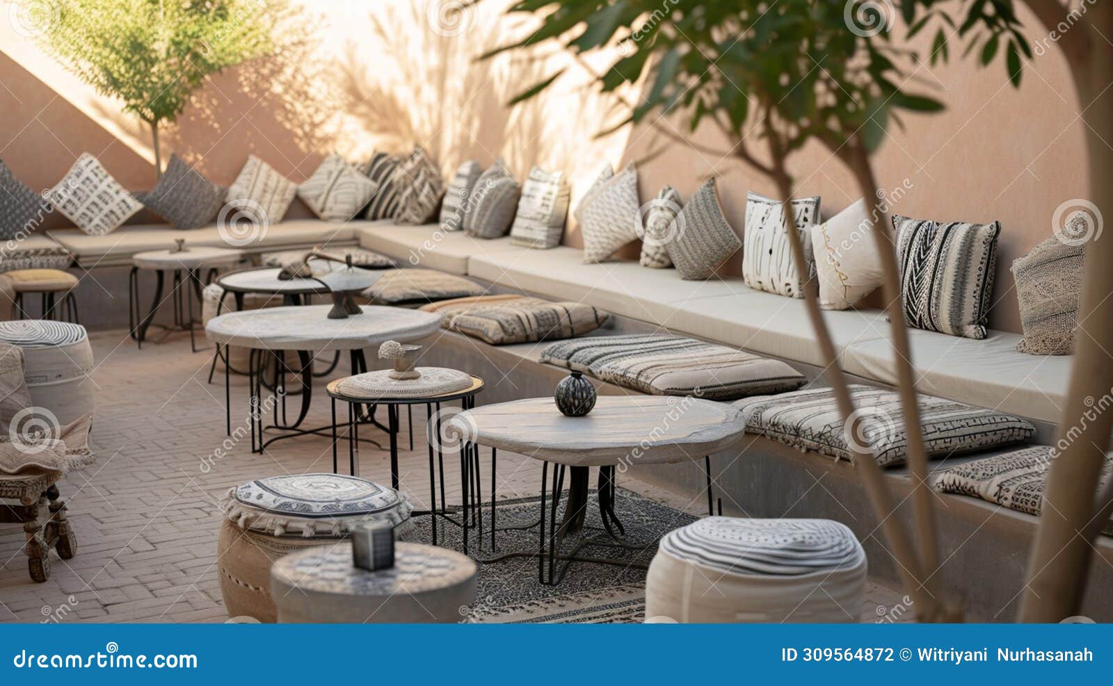 Arabian Terrace Exterior with Sofas, Tables, Pillows and Stools ...