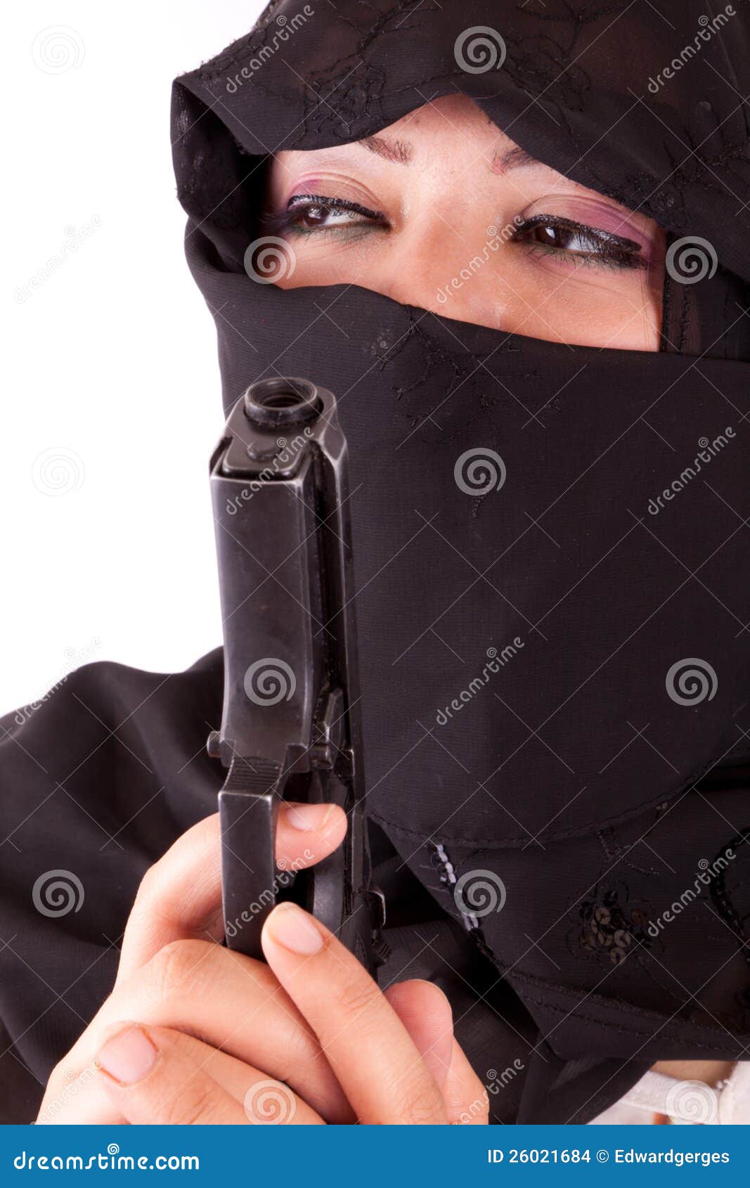 Arabian Wearing Niqab with Gun Stock Photo - Image of family, religion ...