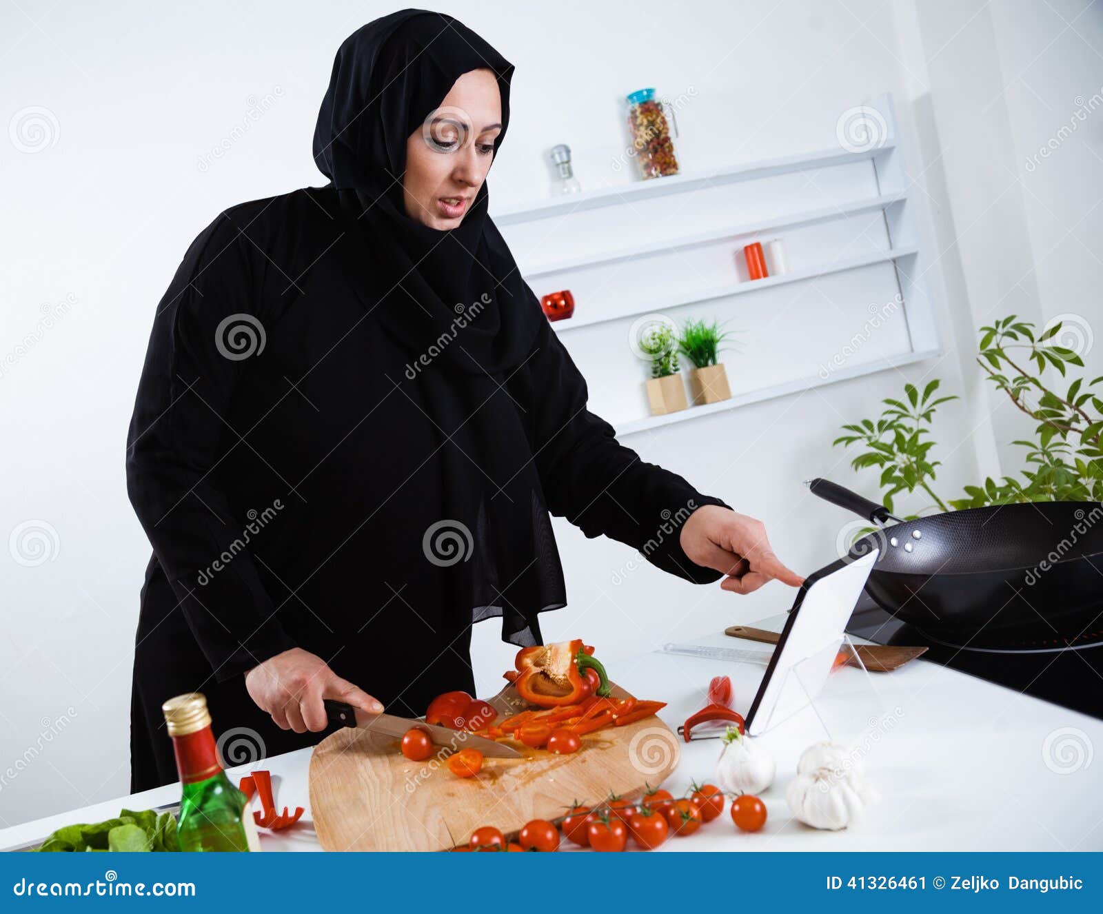 Arabian Woman Cooking in the Kitchen Stock Image - Image of cheerful ...
