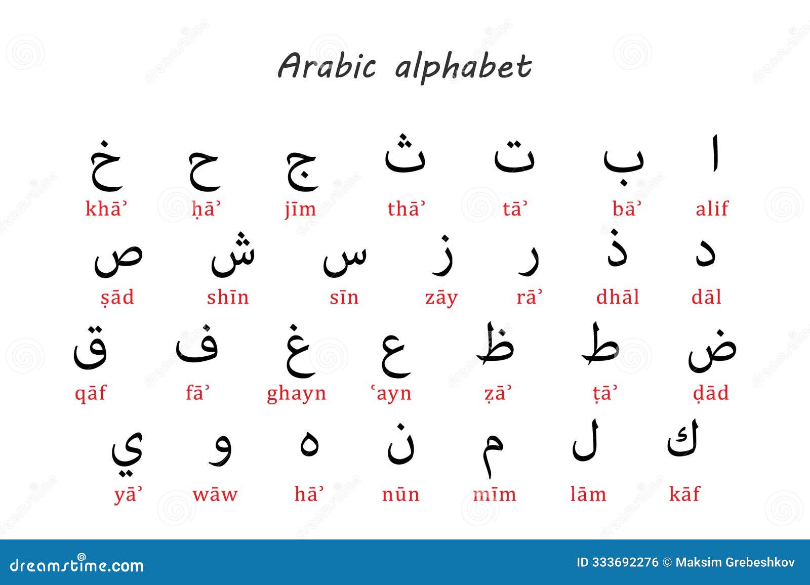Arabic Alphabet Chart with Romanized Transliteration for Learning Stock ...