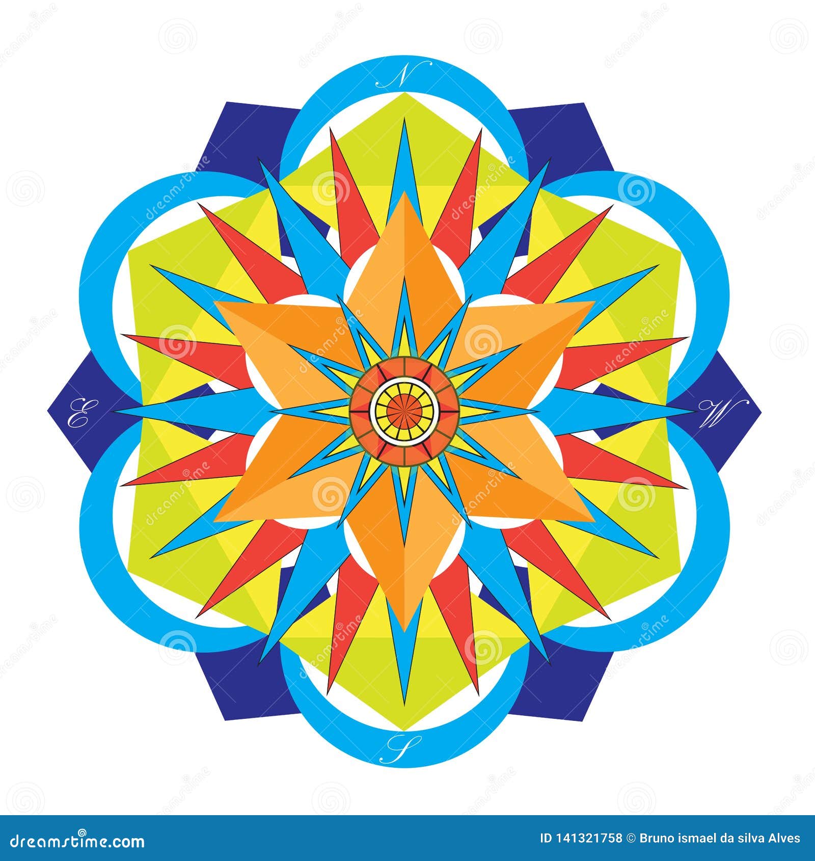 Coloured Mandala Compass. stock illustration. Illustration of shape ...