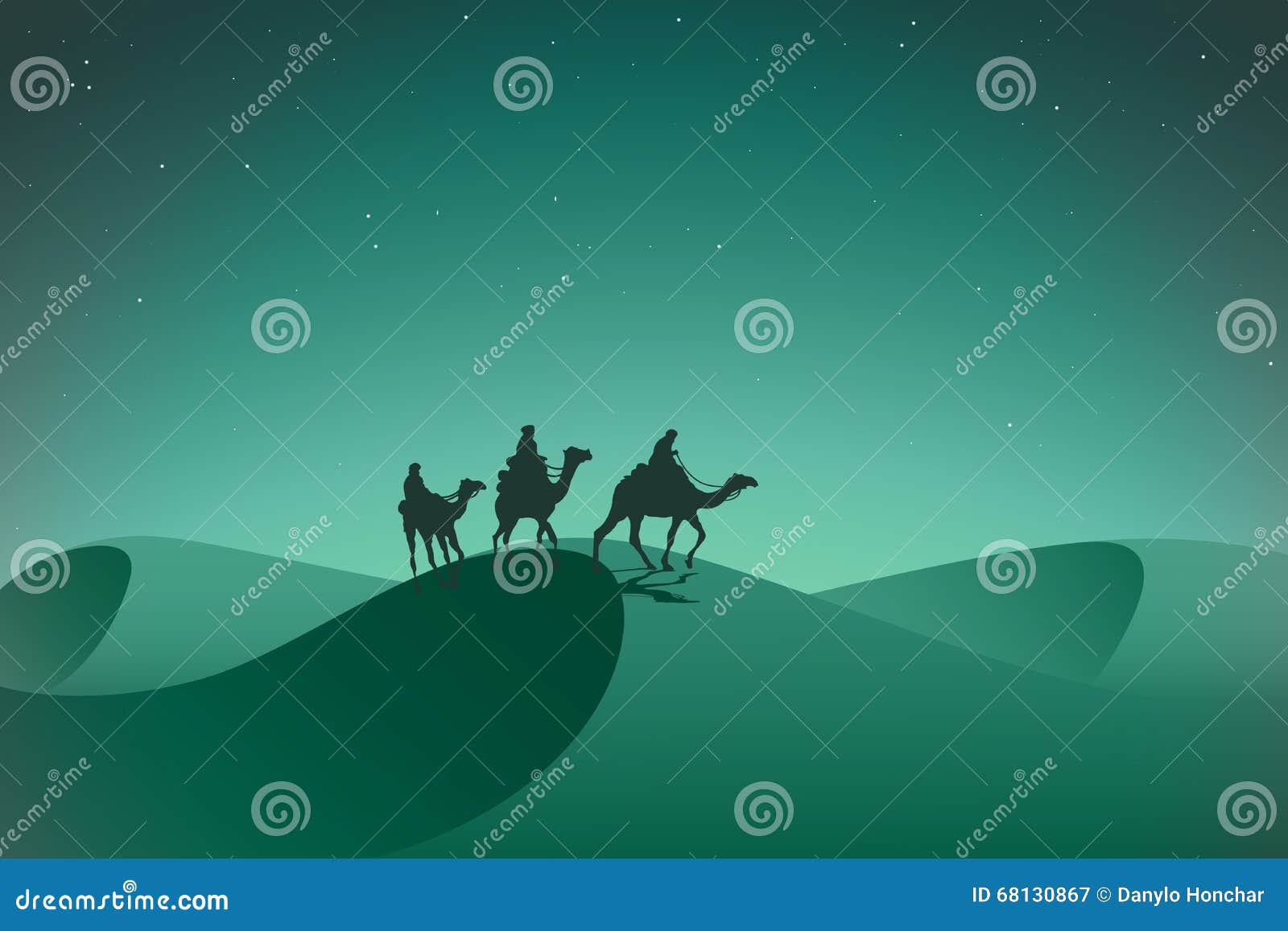 Arabic Caravan in Night Desert. Stock Vector - Illustration of kings ...