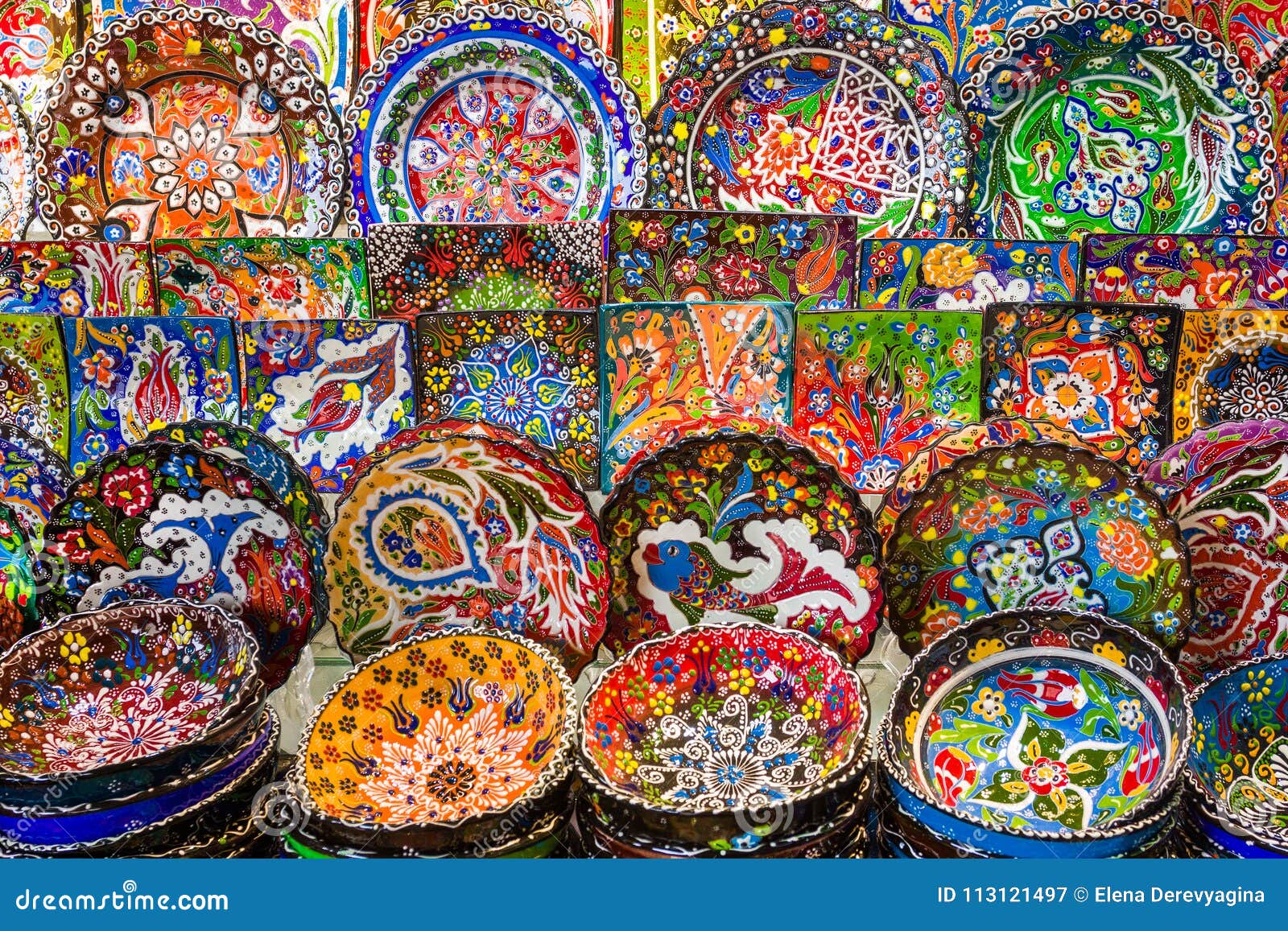 Arabic Ceramic Plates with Multicolored Patterns on the Bazaar Stock ...