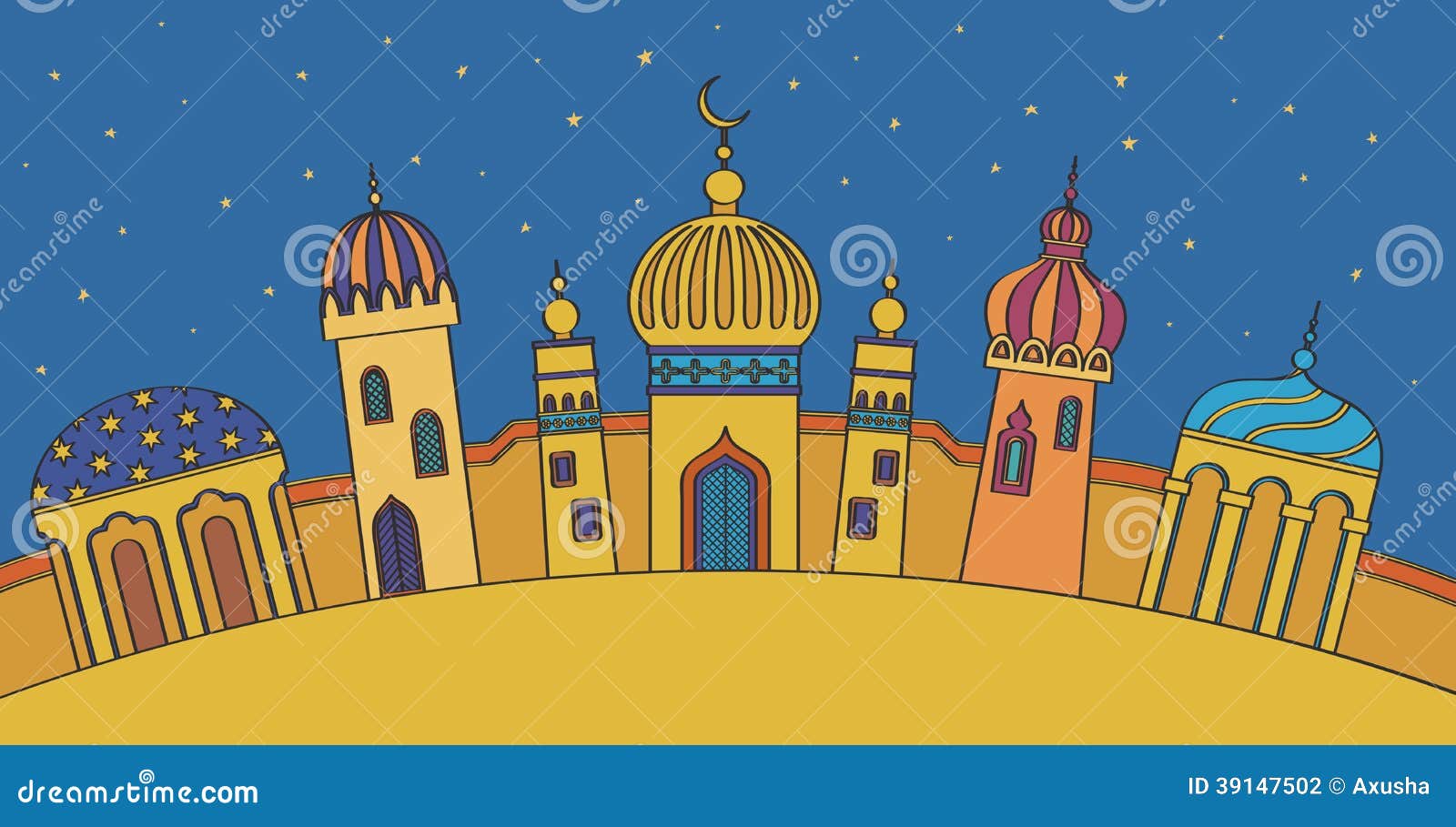 Arabic City Traditional Mosque Buildings Silhouettes Panorama View ...