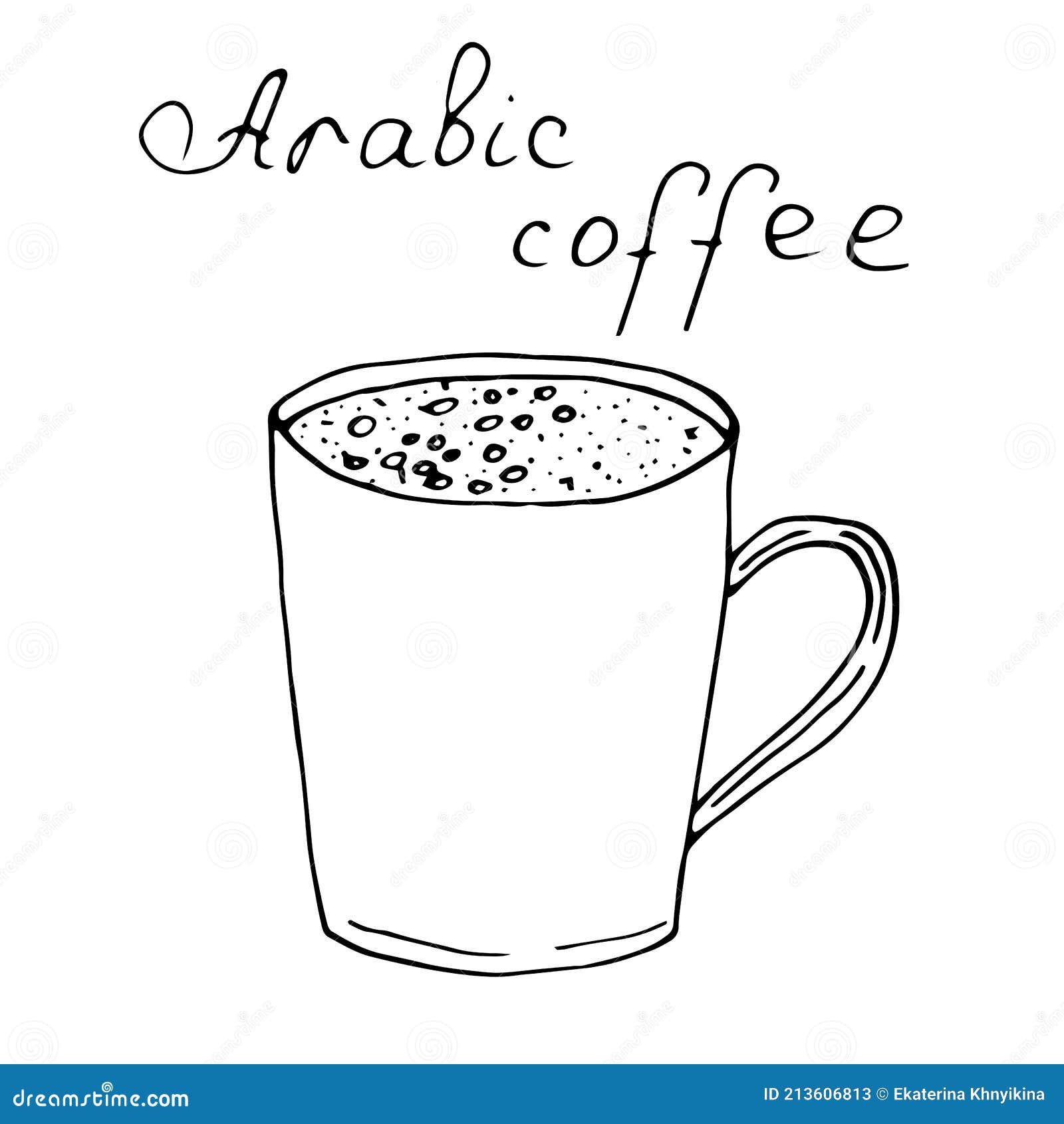 Arabic Coffee in a Cup, Vector Illustration, Hand Drawing, Sketch Stock ...