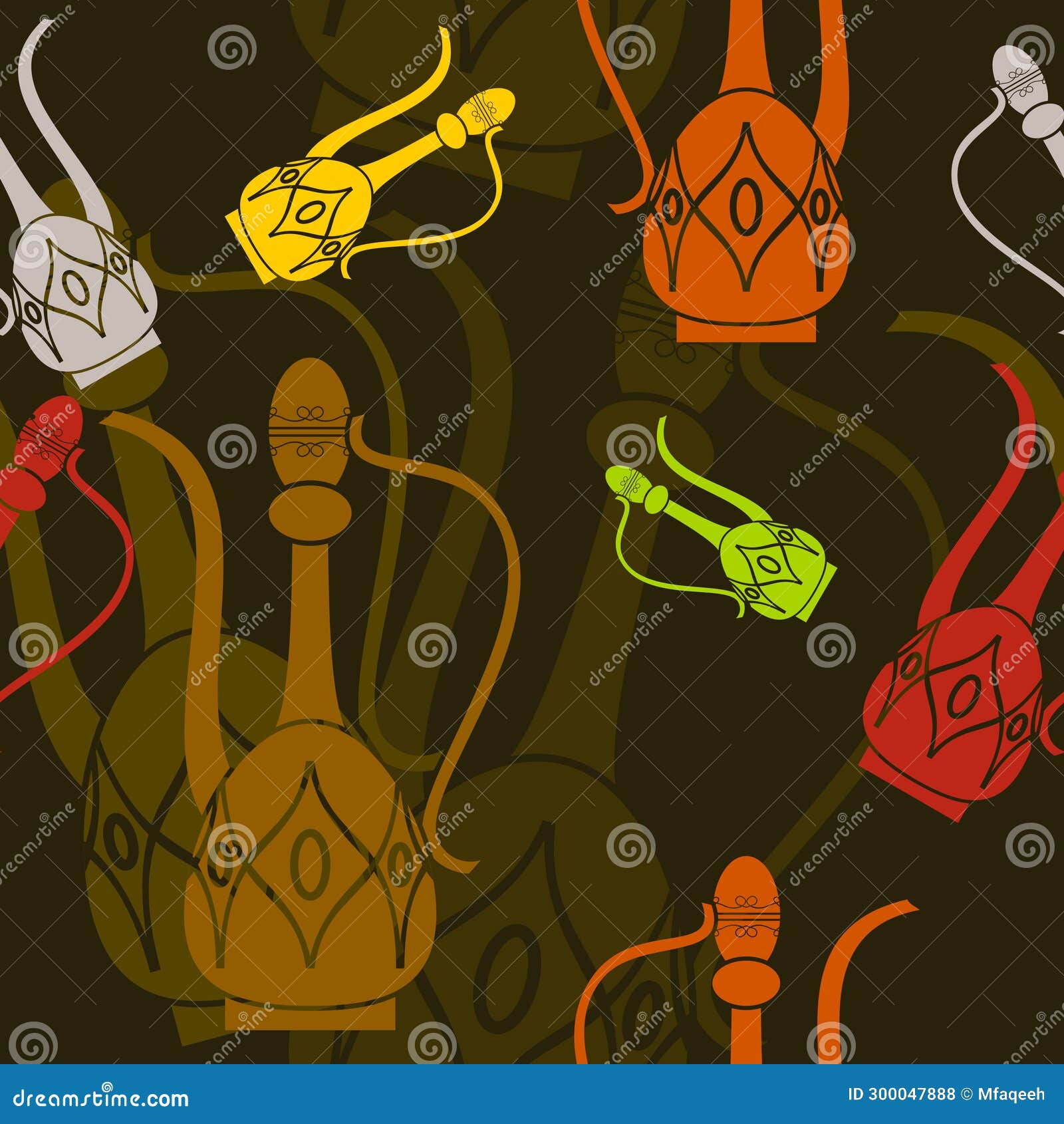 Arabic Coffee Jug Vector Illustration with Dark Background Seamless ...
