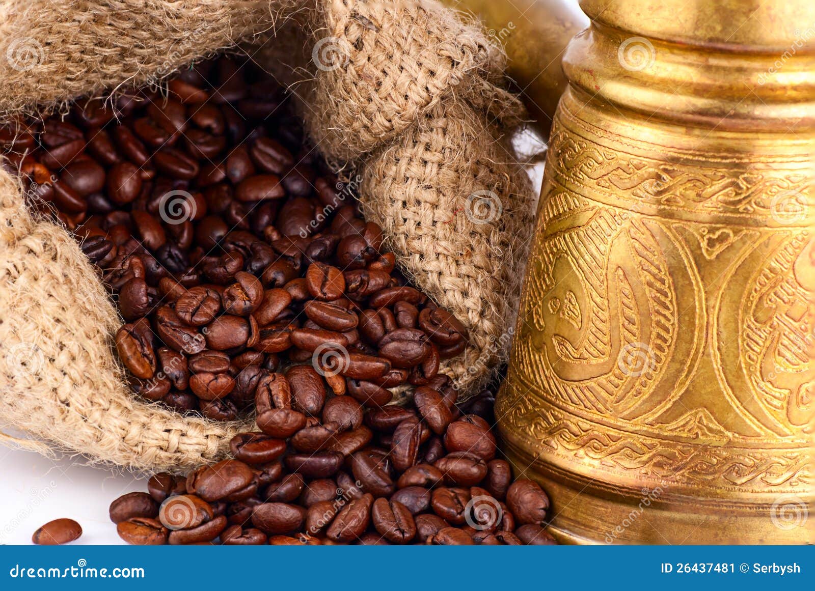 Arabic Copper Turks and Scattered Coffee Grains Stock Image - Image of ...