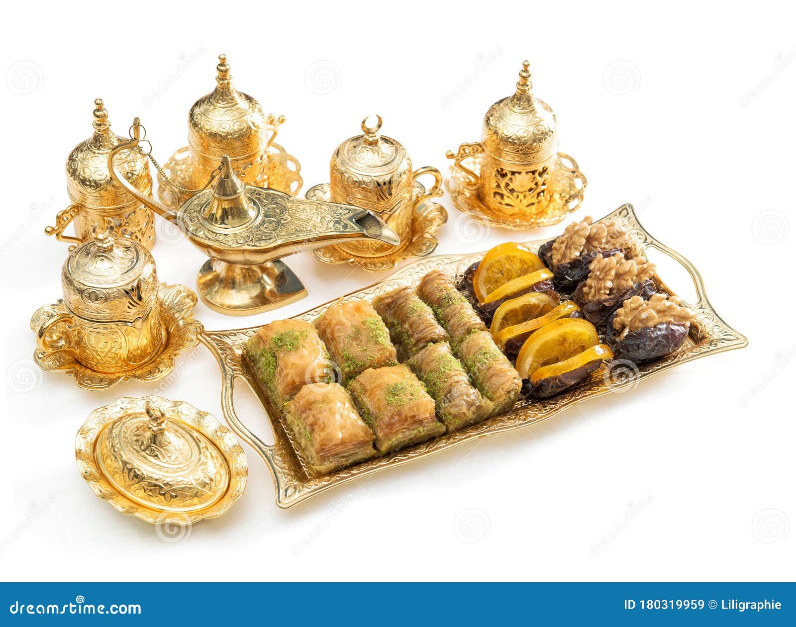 Arabic Delight, Tea Cups Golden Lantern Iftar Meal Stock Image - Image ...