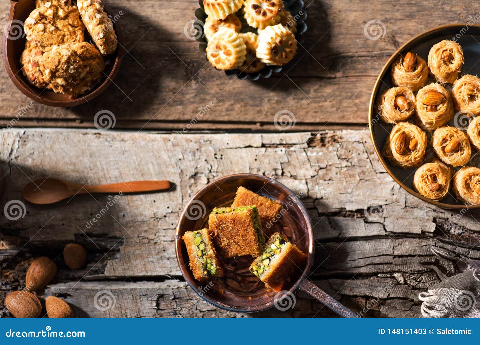 Arabic Desserts in Rustic Bowls Top View Stock Image - Image of sugar ...