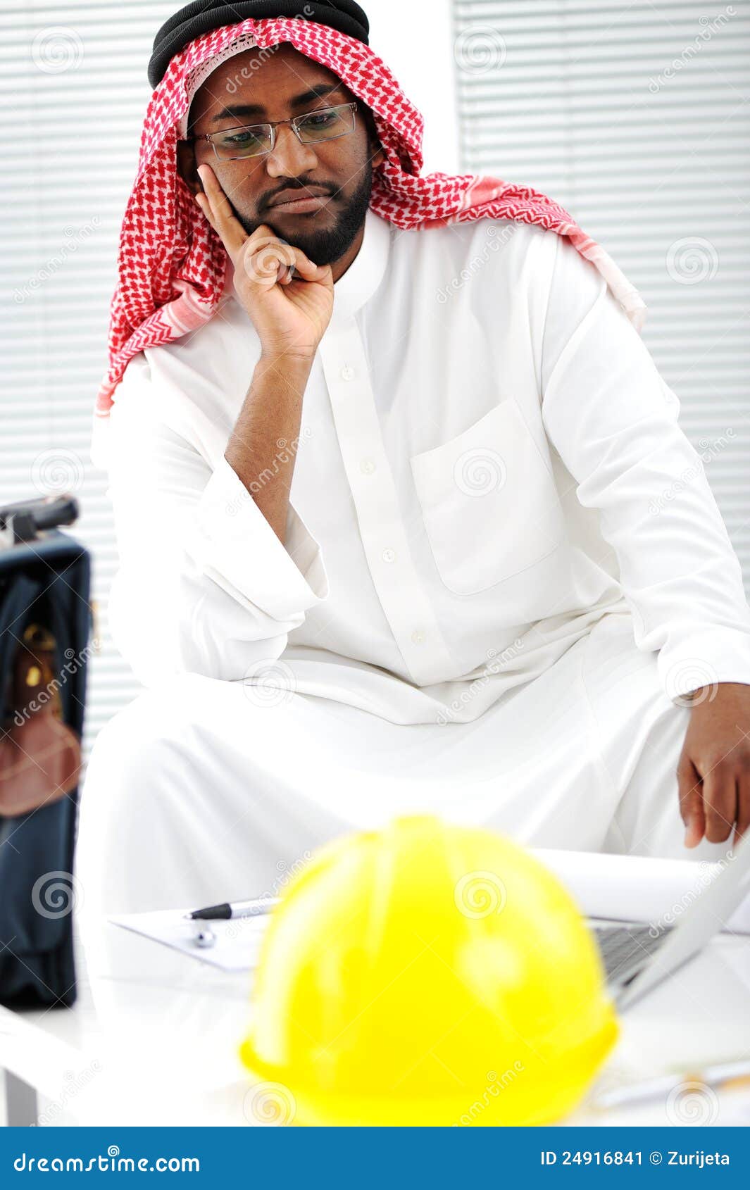 Arabic Engineer Having a Concern Stock Image - Image of businessman ...