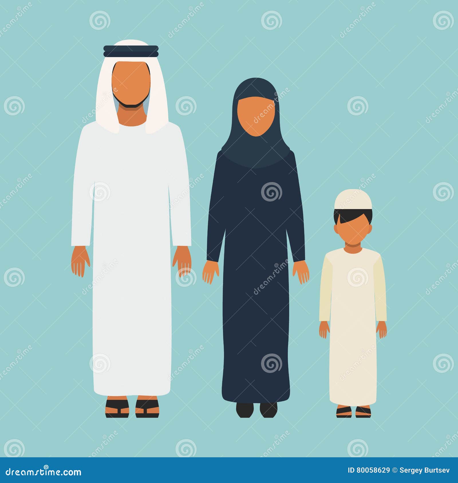 Arabic Family Shopping. Muslim Happy Characters Going To Market Saudi ...