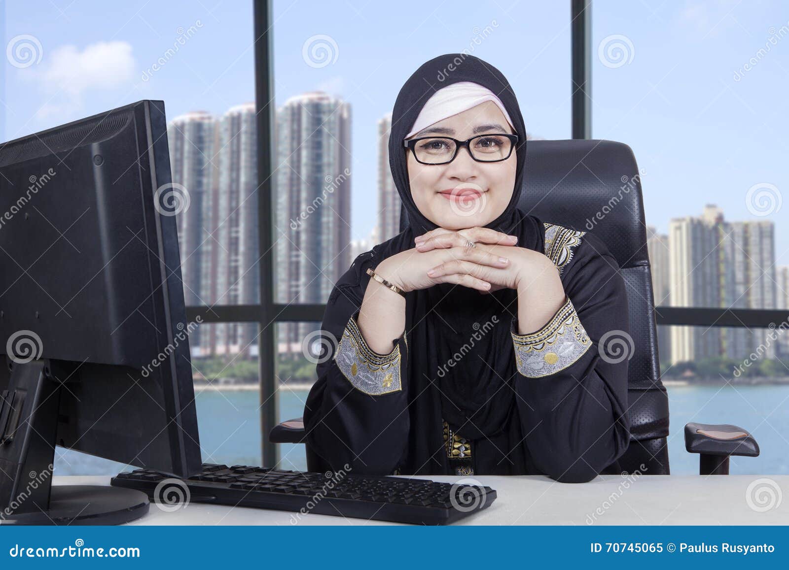 Arabic Female Worker with Computer in Office Stock Image - Image of ...