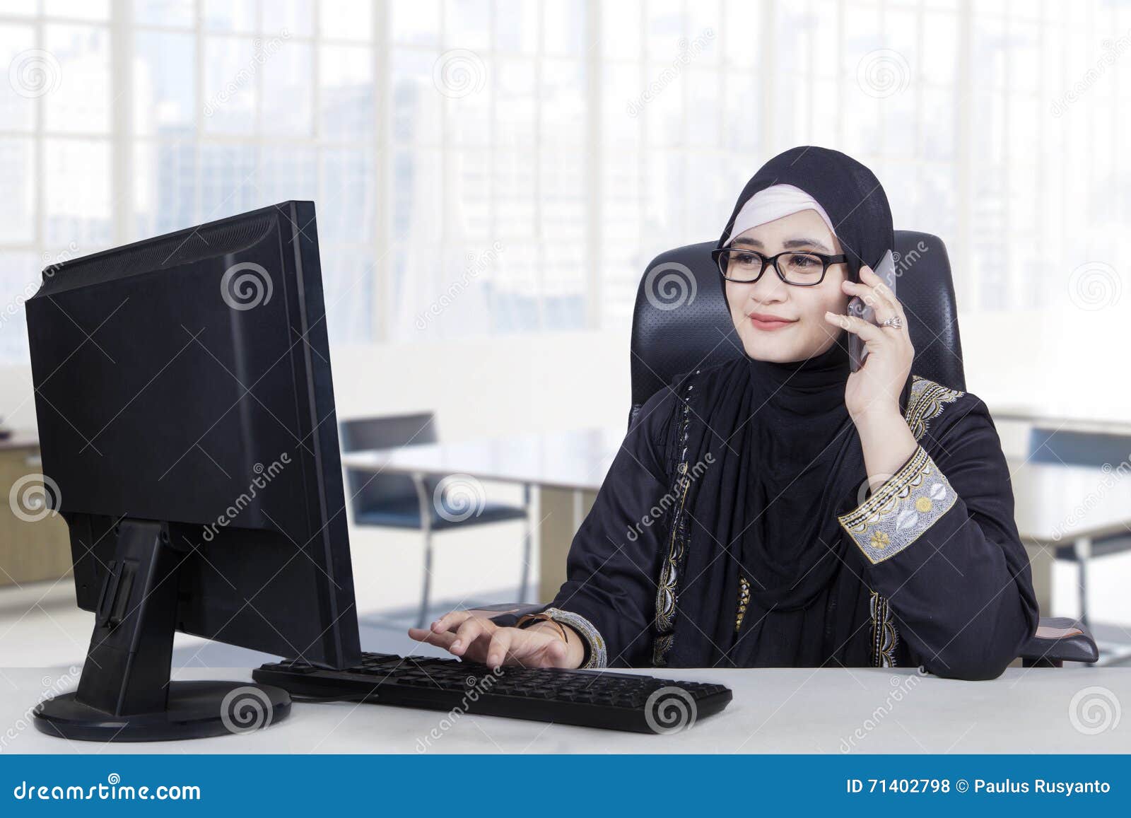 Arabic Female Worker Works in Office Stock Photo - Image of islam ...