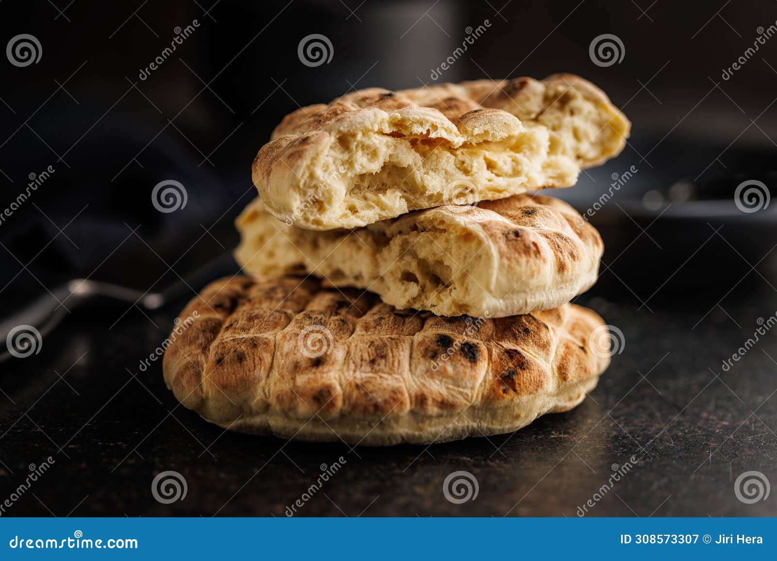 Arabic Flat Pita Bread on Black Table Stock Image - Image of cookery ...