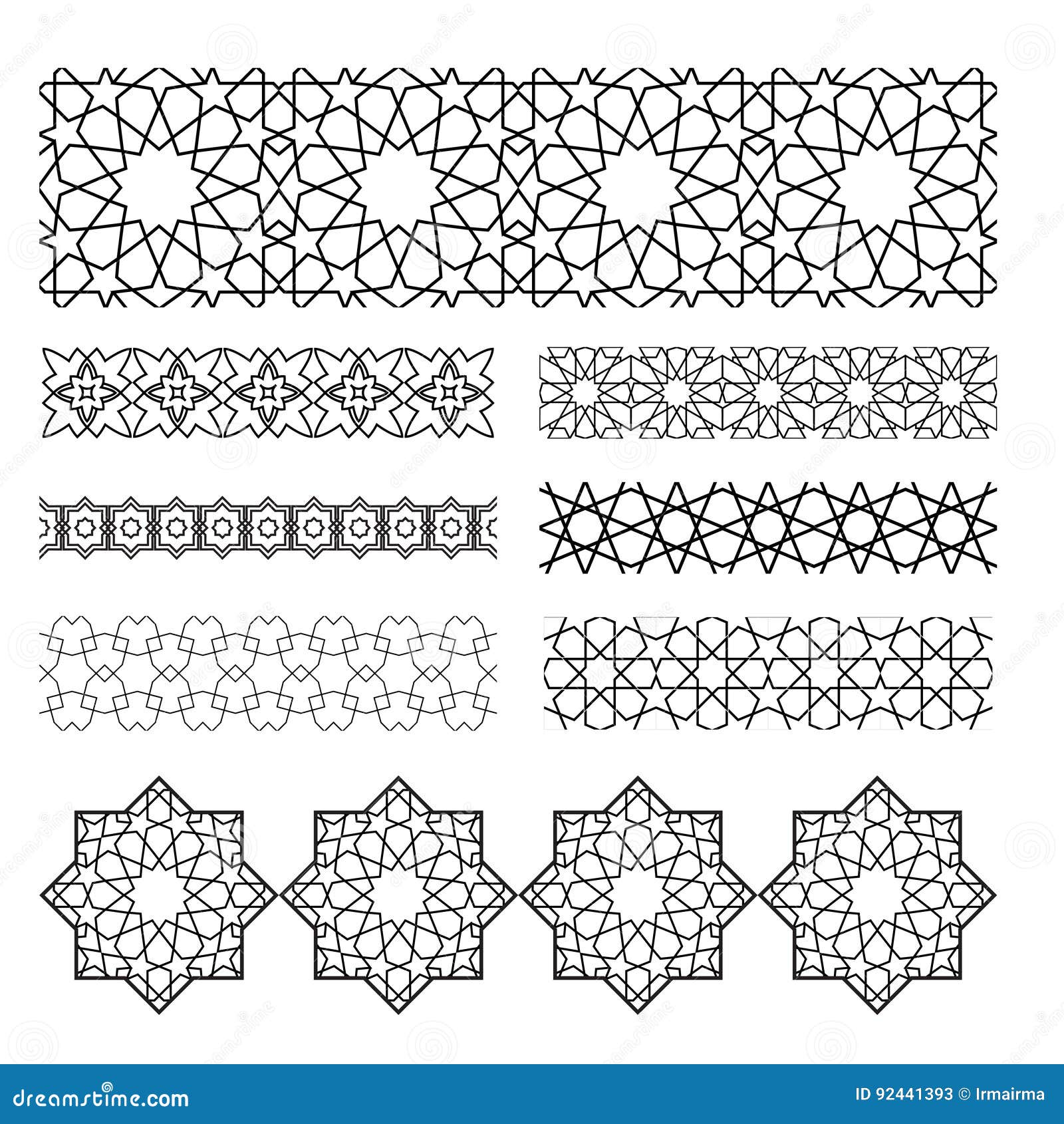 Arabic Geometric Art, Borders Set Stock Vector - Illustration of ...