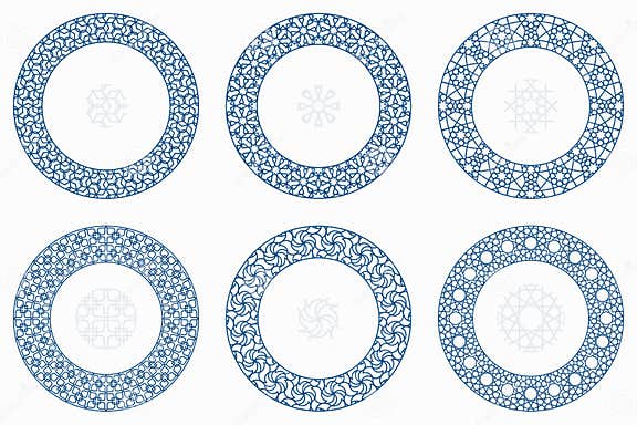 Arabic Geometric Round Patterns Set Stock Vector - Illustration of ...