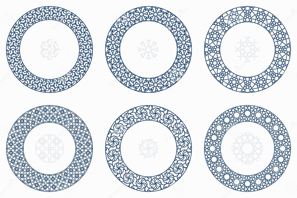 Arabic Geometric Round Patterns Set Stock Vector - Illustration of ...