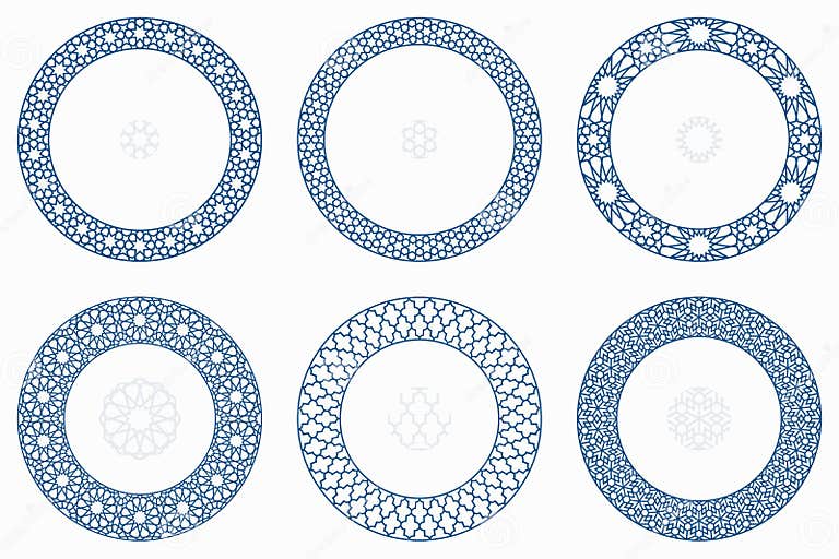 Arabic Geometric Round Patterns Set Stock Vector - Illustration of ...