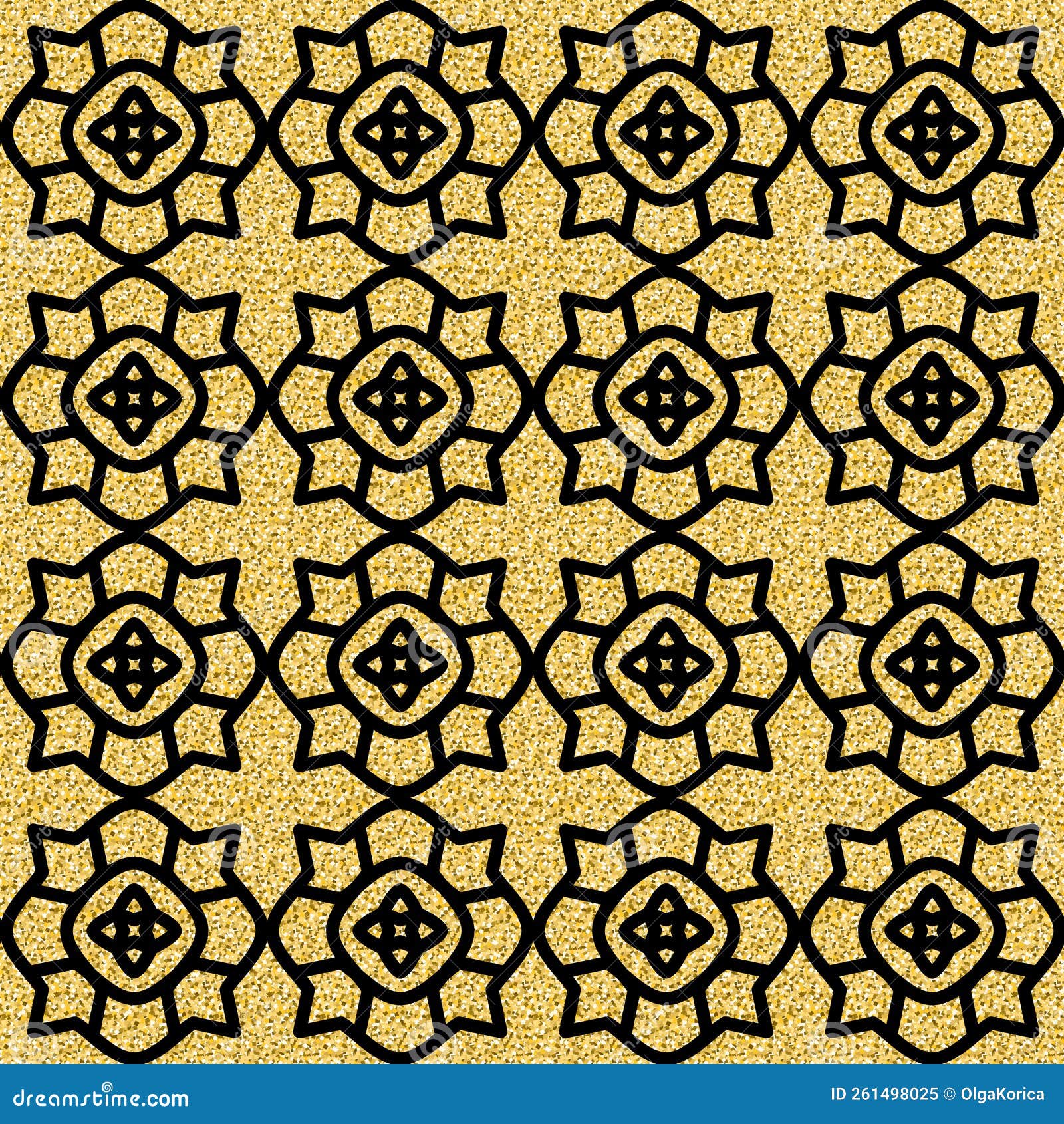 Arabic Glitter Pattern In Gold On Black Background, Seamless Pattern ...
