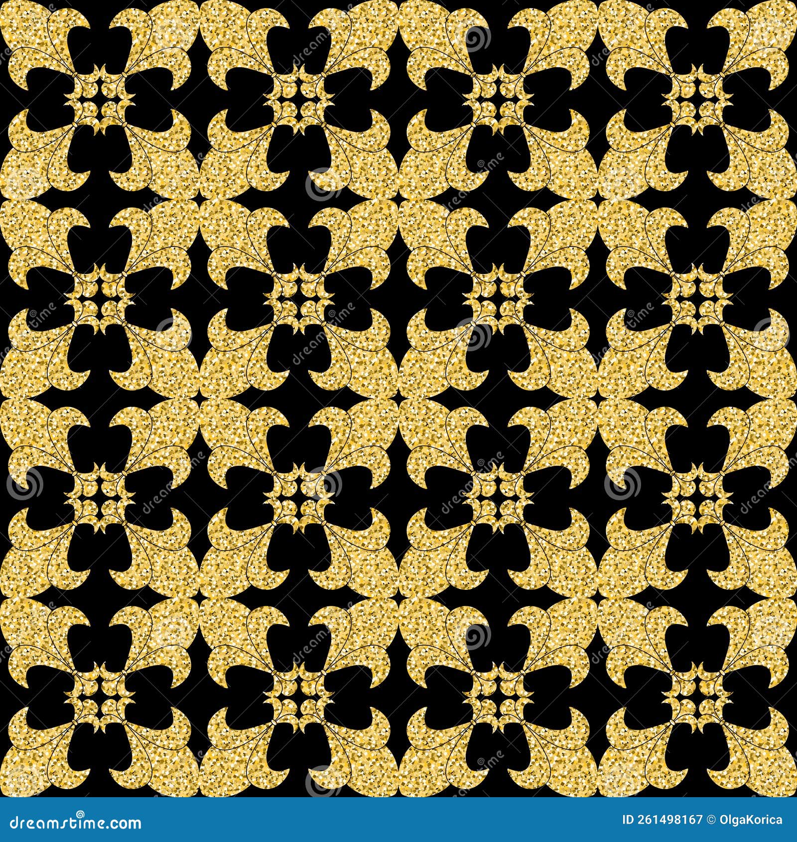 Arabic Glitter Pattern In Gold On Black Background, Seamless Pattern ...