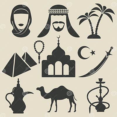 Arabic icons set stock vector. Illustration of middle - 44938442
