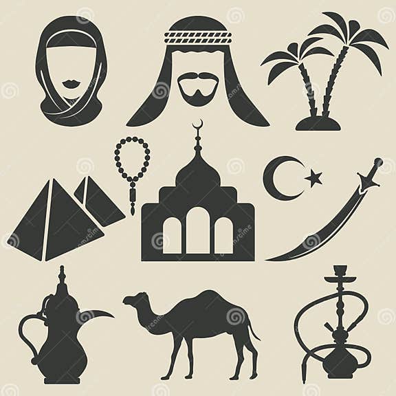 Arabic icons set stock vector. Illustration of middle - 44938442